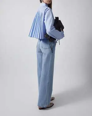 Sportmax Cropped Cotton Shirt With Pleated Back - Light Blue