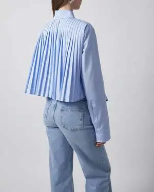 Sportmax Cropped Cotton Shirt With Pleated Back - Light Blue