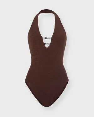 HUNZA Adriana Beaded Swimsuit - Chocolate