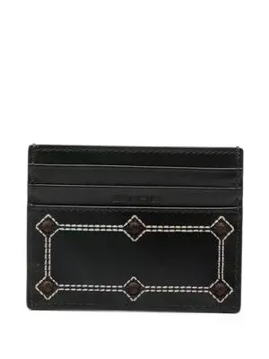 Etro Embroidered Leather Cardholder - Black