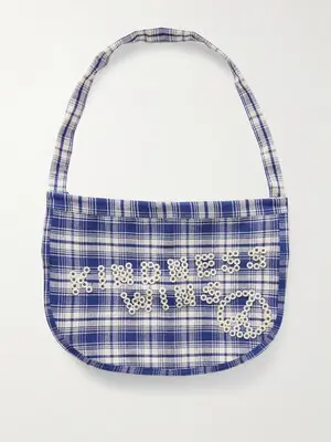 STORY MFG. Big Shop Embellished Checked Cotton Tote - Blue