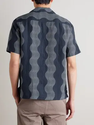 Frescobol Carioca Roberto Camp-collar Striped Linen Shirt - Blue