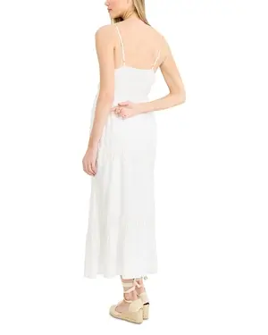 THE GOOD JOURNEY Sleeveless Tiered Midi Dress With Front Tie