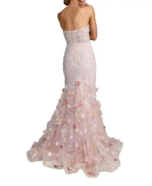 Mac Duggal Strapless Embroidered Mermaid Gown With 3d Floral Appliqués