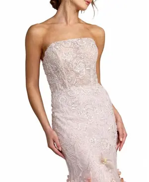 Mac Duggal Strapless Embroidered Mermaid Gown With 3d Floral Appliqués