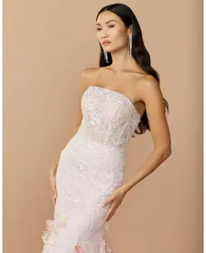 Mac Duggal Strapless Embroidered Mermaid Gown With 3d Floral Appliqués