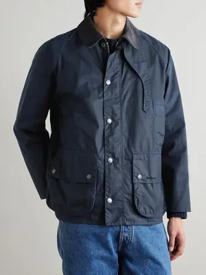 Barbour Beaufort Spectator Corduroy-trimmed Waxed-cotton Ripstop Jacket - Blue