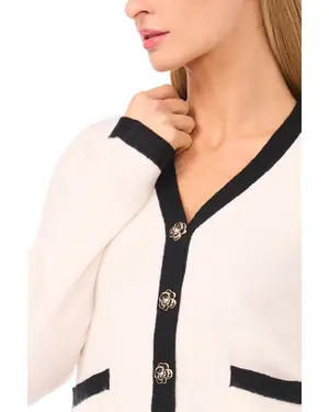 CECE DUPRAZ Flower Button V-neck Cardigan Sweater