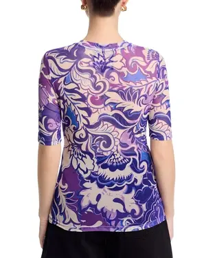 Johnny Was V-neck Elbow Sleeve Mesh Top