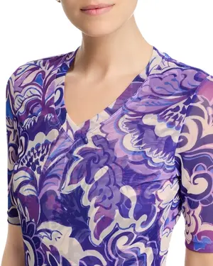 Johnny Was V-neck Elbow Sleeve Mesh Top