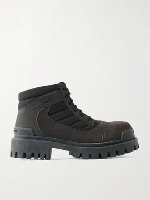 Balenciaga Nubuck-trimmed Suede Lace-up Boots - Brown