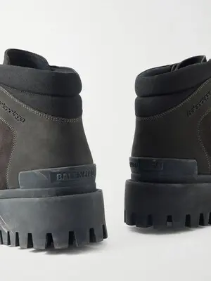Balenciaga Nubuck-trimmed Suede Lace-up Boots - Brown