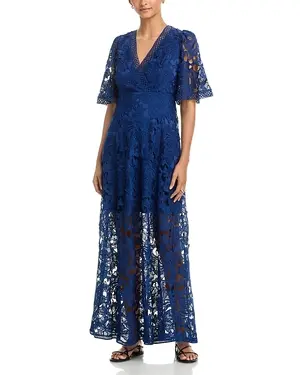 LAYERED WITH LOVE Nathalie Lace Short Sleeve Dress - Navy