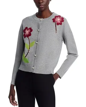 SIONI Double Knits Flower Embroidery Boyfriend Cardigan Sweater