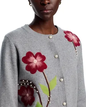 SIONI Double Knits Flower Embroidery Boyfriend Cardigan Sweater