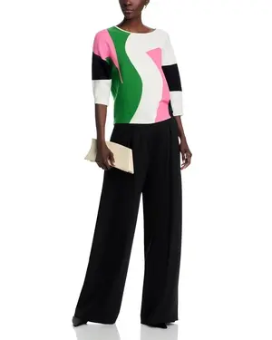 T Tahari Three Quarter Dolman Sleeve Colorblock Pullover