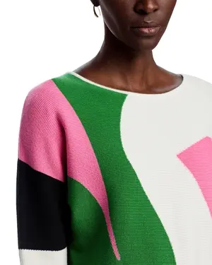T Tahari Three Quarter Dolman Sleeve Colorblock Pullover