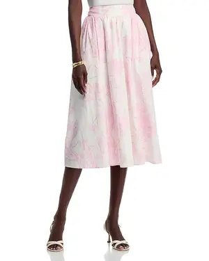 T Tahari Pull On Printed Midi Skirt - Etheral Garden
