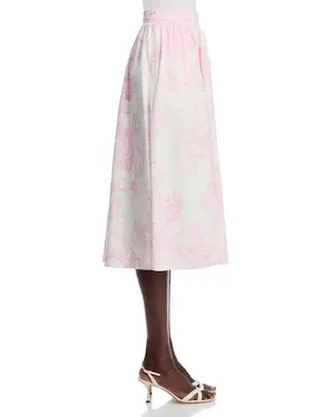 T Tahari Pull On Printed Midi Skirt - Etheral Garden
