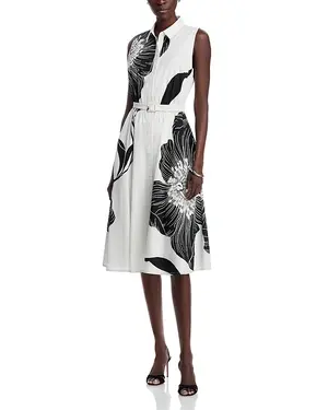 T Tahari Split Neck Fit & Flare Dress