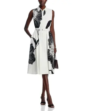 T Tahari Split Neck Fit & Flare Dress