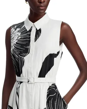 T Tahari Split Neck Fit & Flare Dress