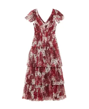 Mint Velvet Floral Print Tulle Midi Dress