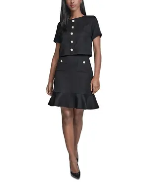 Karl Lagerfeld Paris Flower Button Tweed Dress