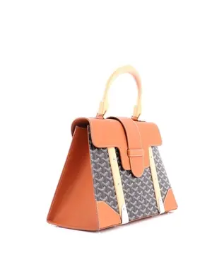 Goyard Mm Saigon Top Handle Bag Coated Canvas With Leather - Brown