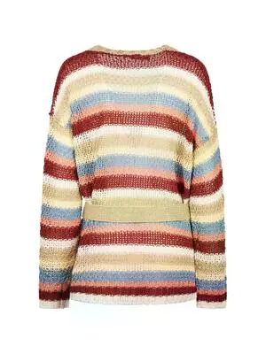 Max Mara Yarn Striped-pattern Belted Cardigan - Neutrals