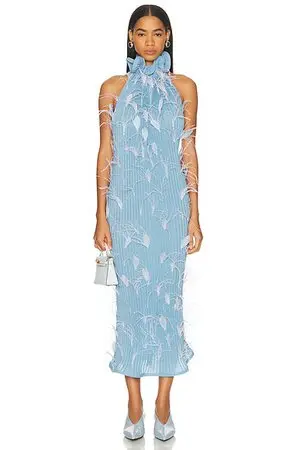 ROWEN ROSE Feather Embellished Midi Dress