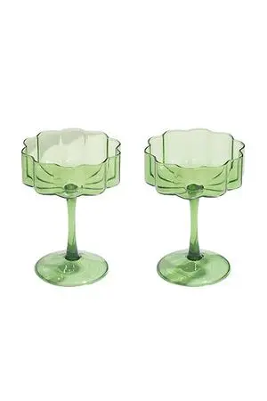 FAZEEK Wave Coupe Glasses Set Of 2 - Green