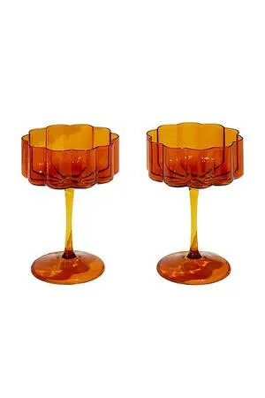 FAZEEK Wave Coupe Glasses Set Of 2 - Amber