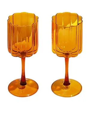 FAZEEK Wave Wine Glasses Set Of 2 - Amber