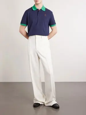 Versace Logo-embroidered Cotton-piqué Polo Shirt - Blue