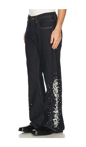 BIRTH OF ROYAL CHILD Embroidered Pearl Flared Trousers - Blue
