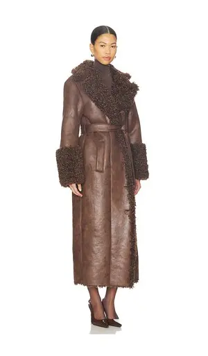 LAMARQUE Polly Faux Fur Trench Coat - Brown