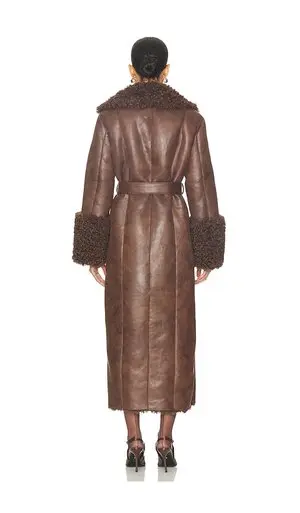 LAMARQUE Polly Faux Fur Trench Coat - Brown