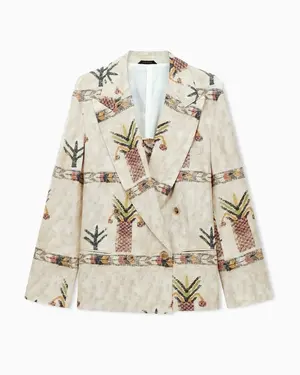 Giorgio Armani Lyocell And Silk Double-breasted Printed Jacket