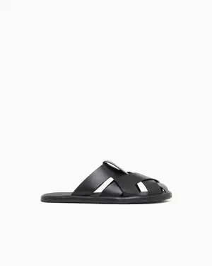 Giorgio Armani Cross-over Napped Calfskin Sandals - Black