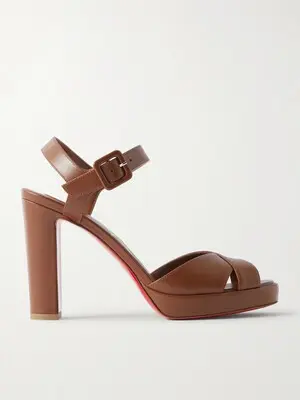 CHRISTIAN LOUBOUTIN Cora 100 Leather Platform Sandals - Brown