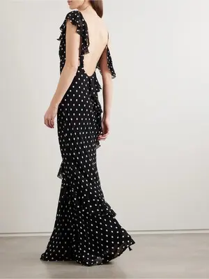 SELF-PORTRAIT One-shoulder Asymmetric Ruffled Polka-dot Maxi Dress