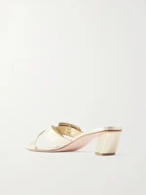 ROGER VIVIER Buckled Metallic Leather Mules