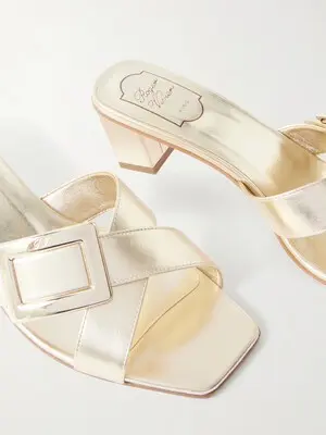 ROGER VIVIER Buckled Metallic Leather Mules