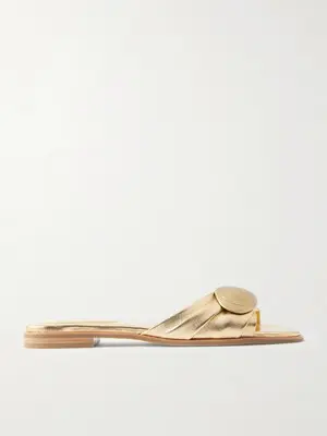 Simkhai Gigi Embellished Metallic Leather Slides