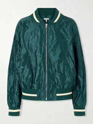 Loewe Anagram Crinkled Satin-twill Bomber Jacket - Green