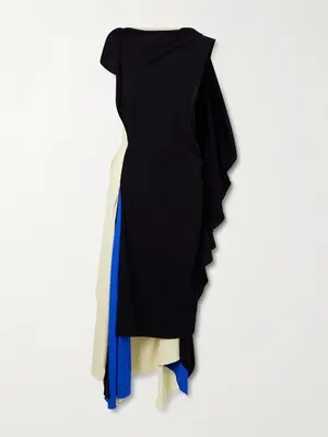Loewe Asymmetric Draped Crepe-jersey Midi Dress - Black