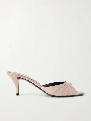 Saint Laurent Babylone Embellished Leather Mules - Brown