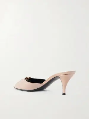 Saint Laurent Babylone Embellished Leather Mules - Brown