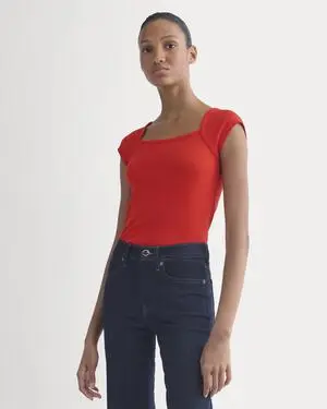 Everlane Retrosoft Cotton Square-neck T-shirt - Fiery Red